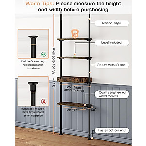 ALLZONE 4-Tier Over The Toilet Storage Shelf, Wood Bathroom Organizer Over Toilet Cabinet with Adjustable Shelf, Versatile Rack Fits Most Tight Space, Easy Assembly, 92" to 116" Height, Rustic Brown