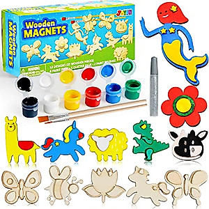JOYIN Wooden Magnets, Spring Arts & Crafts for Boys and Girls Ages 4+, Childrens Painting Craft Activities Kit, Craft Toys Gifts for 4, 5, 6, 7, 8, 9, 10, 11 & 12 Year Old Kids