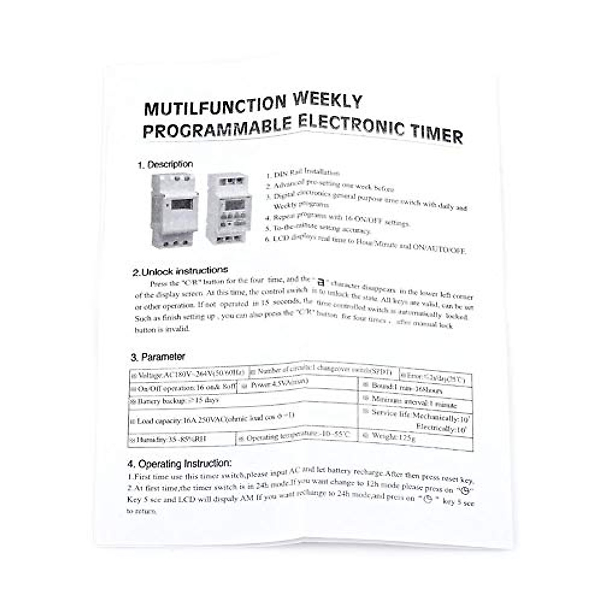 7-Day Digital Timer Heavy Duty THC 15A Programmable Timer Relay 16 On & Off Digital Timer Switch for Controlling Street Lamps/Neon Lamps/Production Equipment DIN Rail(not Included) (24V)