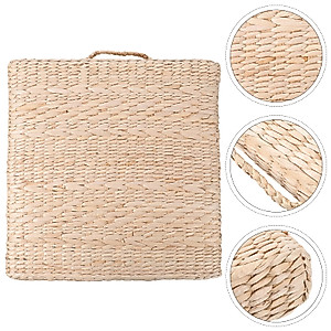 VOSAREA Home Pillow Knitted Straw Flat Cushion Natural Straw Sqaure Pouf Tatami Cushion Hand- Woven Floor Cushion Meditation Soft Yoga Mat for Dining Living Room Balcony Garden Part 40cm