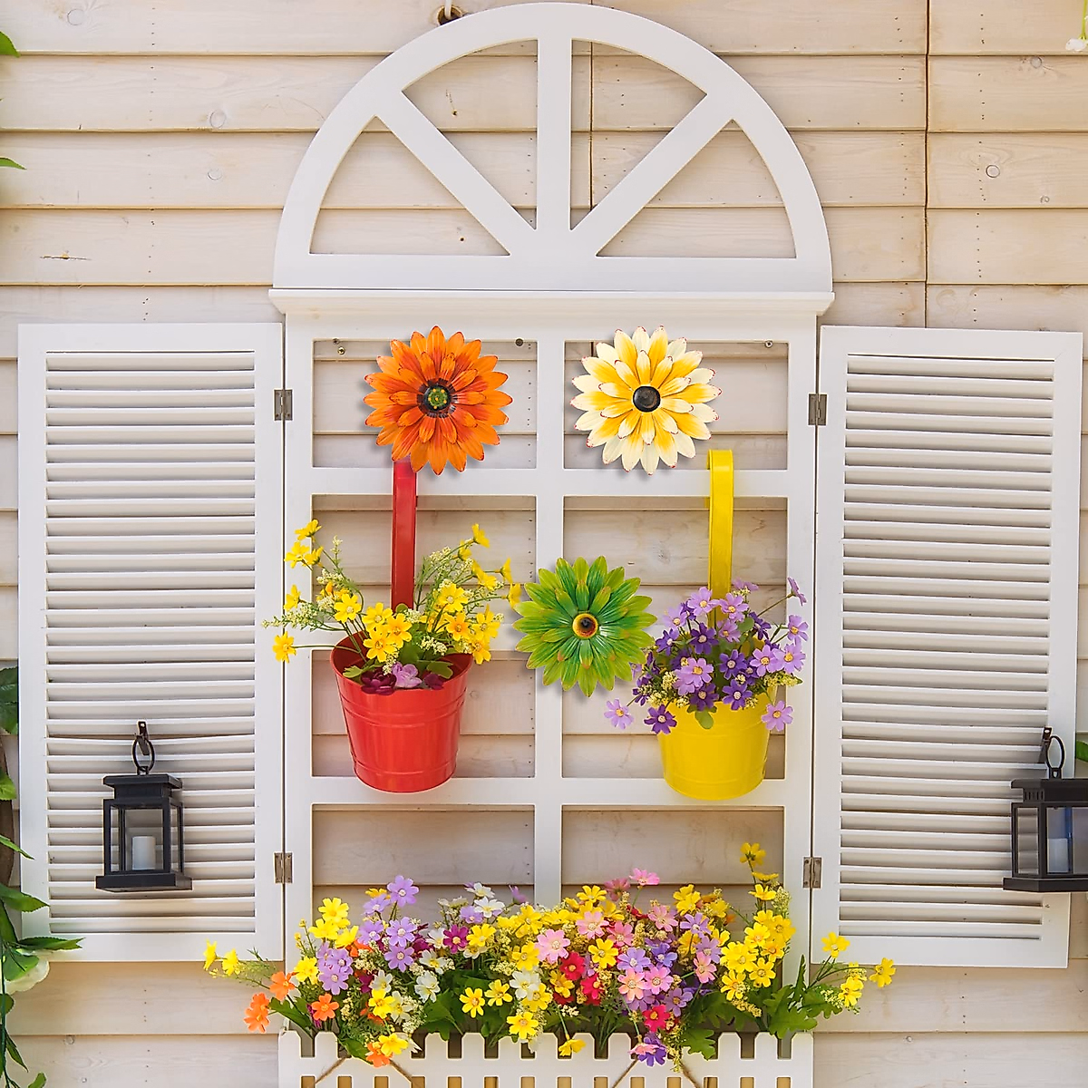 Hotop 3 Pieces Metal Flower Wall Art 3D Daisy Decor Multiple Layer Hanging Rustic Farmhouse Boho Style Decorations for Indoor Outdoor Home Living Room Office Garden (8 inches)