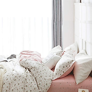 LifeTB 4 PCS Chic Garden Floral Duvet Cover Set【1 Queen Duvet Cover + 2 Standard Pillowcases + 1 Queen Fitted Sheet】