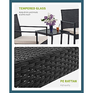 FDW Wicker Bistro Rattan Chair Conversation Sets for Yard Lawn Balcony Poolside Backyard,Black