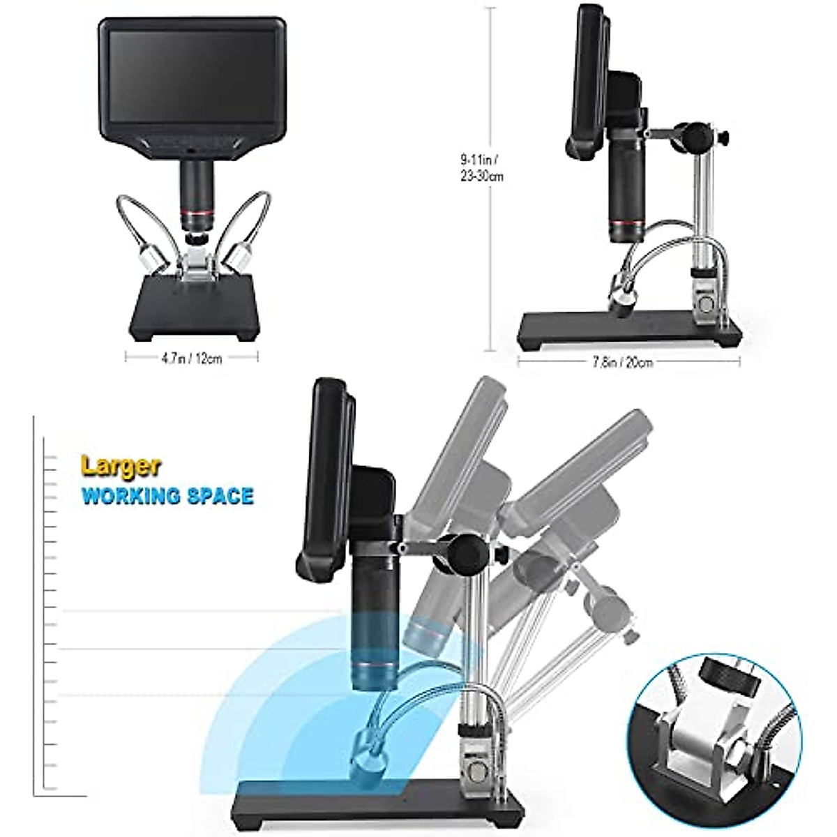 HDMI Digital Microscope LINKMICRO LM407 7'' LCD Digital Microscope for Adults 270X Soldering Microscope with Screen 1080P Photo&Video Metal Stand UV Filter for PCB Repair SMD Soldering