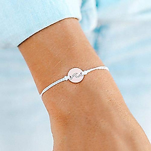 Pura Vida Rose Gold Wave Coin Bracelet - 100% Waterproof, Adjustable Band - Brand Charm, White