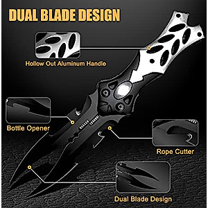 MADSABRE Bundle of 2 Items - Dual Blade Pocket Knife - Japanese Samurai Tanto Fixed Blade Katana - Perfect for Outdoor Hunting Survival Camping EDC Camping Hiking, Unique Gifts for Men