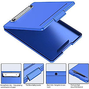 Clipboard with Storage, Plastic Storage Nursing Slim Clipboard with Low Profile Clip, Foldable Letter Size for Nurse, Kid, Salary, Coach, Jobsite, Industrial, Office(9" x 13"x 0.8", Blue)
