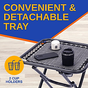 SereneLife Zero Gravity Chairs Set of 2 - Adjustable Mesh Lawn Chairs - Outdoor Lounge Chairs with Side Table 2 Cup Holders - Foldable Outdoor Chair with Removable Pillows - Mixed Grey