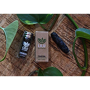 Organic Vegan Bamboo Charcoal Dental Floss in Reusable Glass Bottle | with Tea Tree and Peppermint Essential Oils | 100ft 33m Naturally Waxed | Eco-Friendly Zero Waste