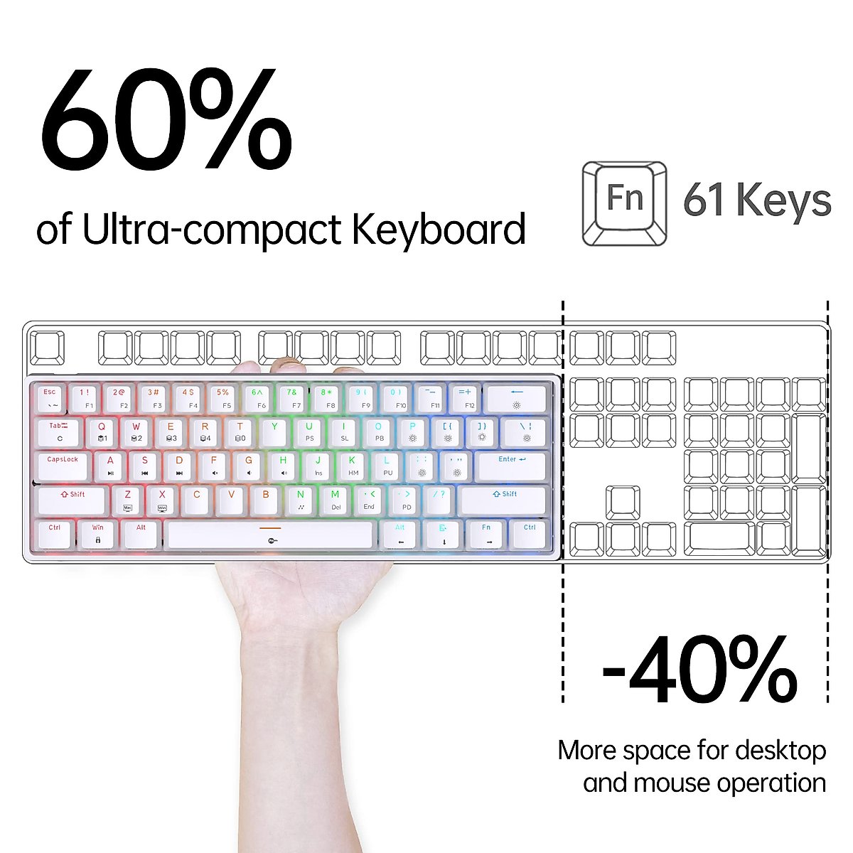 DIERYA DK61E 60% Percent Mechanical Gaming Keyboard, Optical Red Linear Switch, PBT Keycap, RGB Backlit, Waterproof, Wired USB C Mechanical Keyboard with Full Keys Programmable