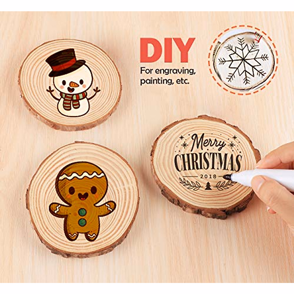 Wood Slices 16Pcs 3.5''-4'' Unfinished Wood Rounds Natural Thicken Slab with Bark for Coasters Centerpieces Wedding Rustic Craft Wooden Christmas Ornaments