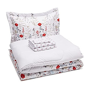 Amazon Basics Ultra-Soft Lightweight Reversible Microfiber Comforter Bed-in-a-Bag, 5-Piece Set, Twin/Twin XL, Pink Floral