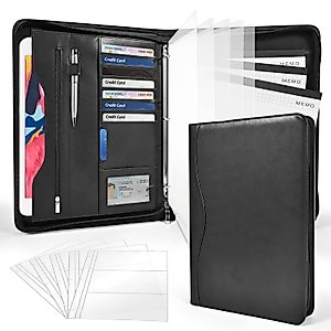 Sbrinnaliao 3-Ring Padfolio Portfolio Binder Organizer,PU Leather Folder Binder Business Planner Notebook Zippered Portfolio for Women/Men with Document Sleeve,Letter/A4 Size Clipboard