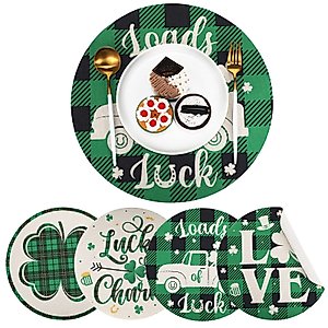 Round Placemats St. Patrick's Day Placemat Buffalo Plaid Check Table Mats Lucky Clover Shamrock Dining Table Mats for St Patrick's Day Holiday Farmhouse Table Decor (Shamrock Pattern,4 Pieces)