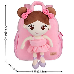 JCFAFWR Toddler Backpacks for Girls 2-4, Lightweight Cute Kids Backpack Detachable Plush Doll Preschool Backpack(PINK-H)