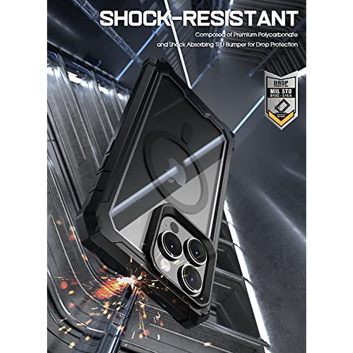 Poetic Guardian MagPro Case for iPhone 14 Pro Max 6.7 Inch,[Compatible with MagSafe][20 FT Mil-Grade Drop Tested] Full-Body Shockproof Rugged Clear Cover with Built-in Screen Protector, Black/Clear