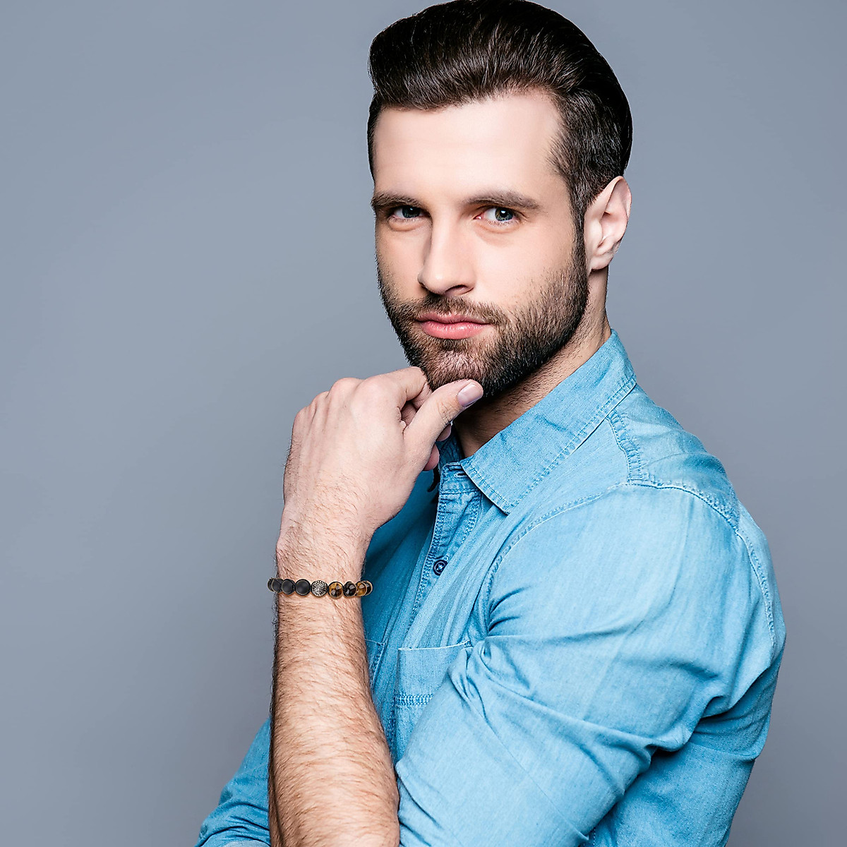 COAI 'Asia Blessing' Vintage 925 Sterling Silver Bead Onyx Tiger Eye Bracelet