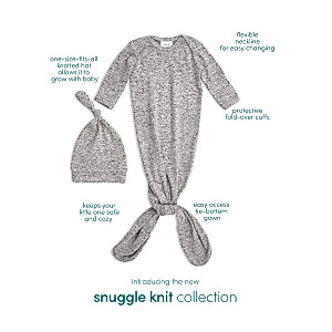 aden + anais Snuggle Knit Knotted Newborn Baby Gown & Hat Set-Heather Grey