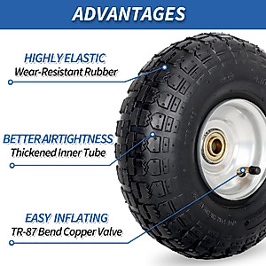 4.10/3.50-4 Pneumatic Tire, 10" Tire and Wheel, 2 Pack, with 2.2" Offset Hub, 5/8" Axle Bore Hole, Sealed Bearings, for Hand Truck Trolley Dolly Cart