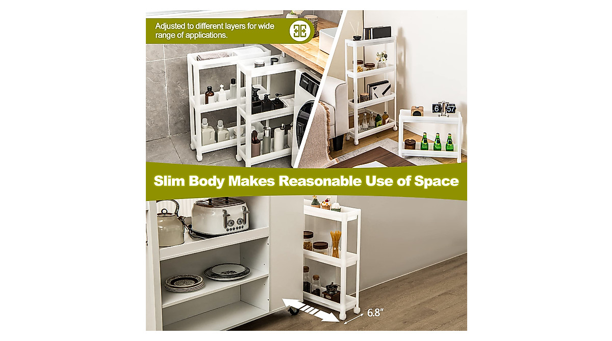 S AFSTAR 3-Tier Rolling Utility Cart Set - Space Saver