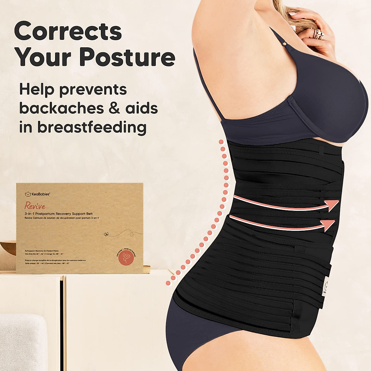 KeaBabies 3 in 1 Postpartum Belly Support Recovery Wrap and Bamboo Viscose Nursing Pads Bundle - Pregnancy Belly Support Band - 14 Washable Pads + Wash Bag