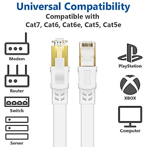 Cat 8 Ethernet Cable 50 ft High Speed Flat Internet Network RJ45 Cable Shielded 2000Mhz 40Gbps LAN Patch Cables Cords for Gaming, Xbox, PS5, PS4, PC, Router, Outdoor - Compatible for Cat7/Cat6a/Cat5e