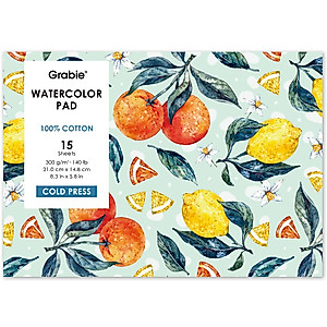Grabie Watercolor Paper Pad, 100% Cotton Pulp, 15 Sheets, A5 (8.3 x 5.8"), 140lb (300gsm), Glue Bound, Acid-Free Cold Pressed Watercolor Paper, Art Supplies for Watercolor Techniques and Mixed Media