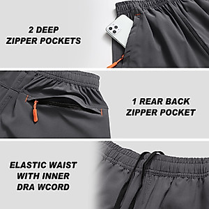 Selovzz Mens Workout Athletic Gym Shorts Sports Quick Dry Lightwight Mens Elastic Waist Shorts with Zipper Pockets (Dark Grey, US XL)