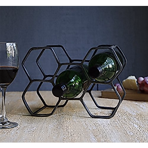 storeindya Wrought Iron Wine Rack Stand Bottle Holder with Natural Powder Coated in Carbon Black Iron Finish Holds up to Five Bottles