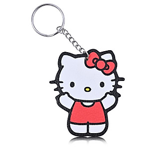 Hello Kitty Womens Backpack Large Faux Leather Bookbag Double Strap Shoulder Bag with 3D Design and Keychain (White-Red)
