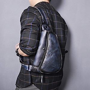 Le'aokuu Mens Fashion Casual Tea Designer Travel Hiking Crossbody Chest Sling Bag Rig One Shoulder Strap Bag For Men Leather