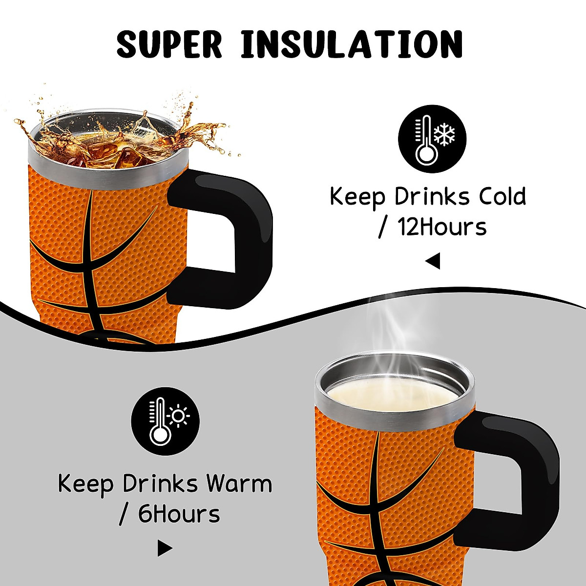 Basketball Gifts, 14 oz Basketball Tumbler with Handle and Straw for Kids, Basketball Lover Gifts for Boys Girls, Stainless Steel Insulated Basketball Mug Gifts for Christmas Birthday