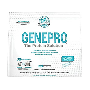 Genepro Unflavored Protein Powder - New Formula - Lactose-Free, Gluten-Free, & Non-GMO Whey Isolate Supplement Shake (3rd Generation, 128 Servings)