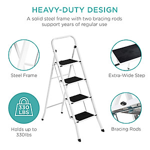 Best Choice Products 4-Step Portable Folding Heavy-Duty Steel Ladder w/Hand Rail, Wide Platform Steps, 330lbs Capacity