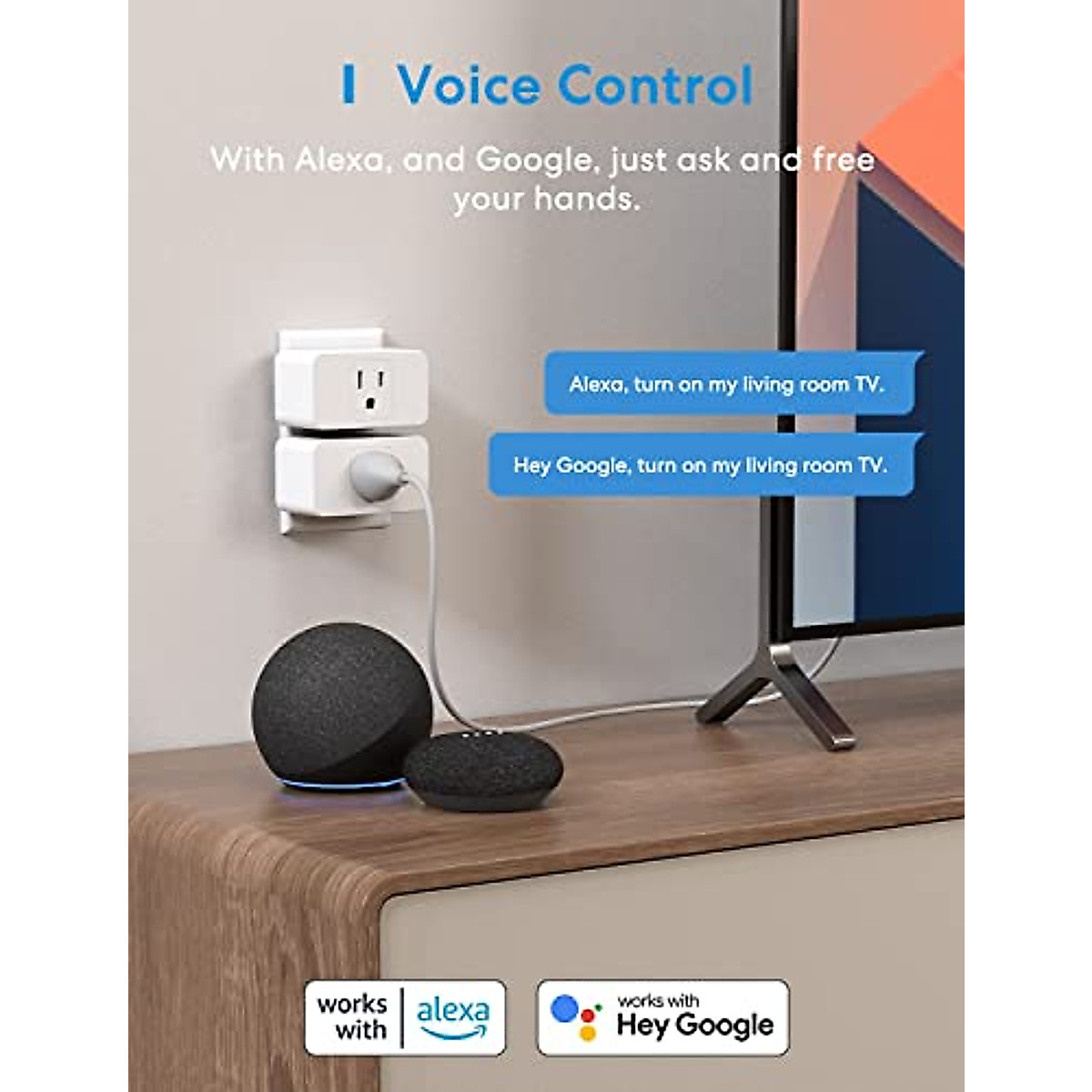 Meross Wi-Fi Smart Plug Mini, 15 Amp & Reliable Wi-Fi Connection, Alexa and Google Voice Control, App Remote Control, Timer, Occupies Only One Socket, No Hub Needed
