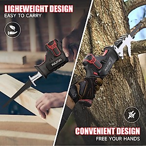 PULITUO Reciprocating Saw Cordless, Power Reciprocating Saws Compact Design，Including 2pcs 2000mAh Li-Ion battery, 1-Hour Fast Charger, Clamp Jaw, 4pcs of Saw Blades for Wood/Metal/PVC