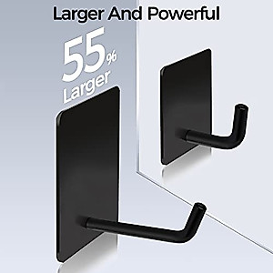 TONHTCAT Adhesive Hooks Heavy Duty, Long Stainless Steel Self Adhesive Wall Hook, Sticky Towel Hangers for Kitchen Bathroom, Waterproof Stick on Door Hooks for Hanging Key Hat Coat 4Pack(Black)