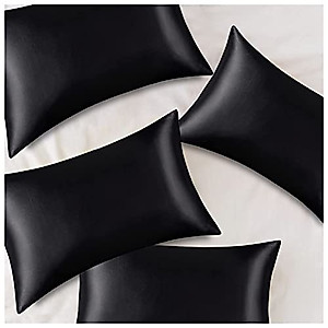 HOMIDATE Set of 2 Queen Pillowcase in Polyester – 20" x 30" in Black with Satin Feel - Luxury Soft and Breathable – Ideal for Bedding and Room Décor