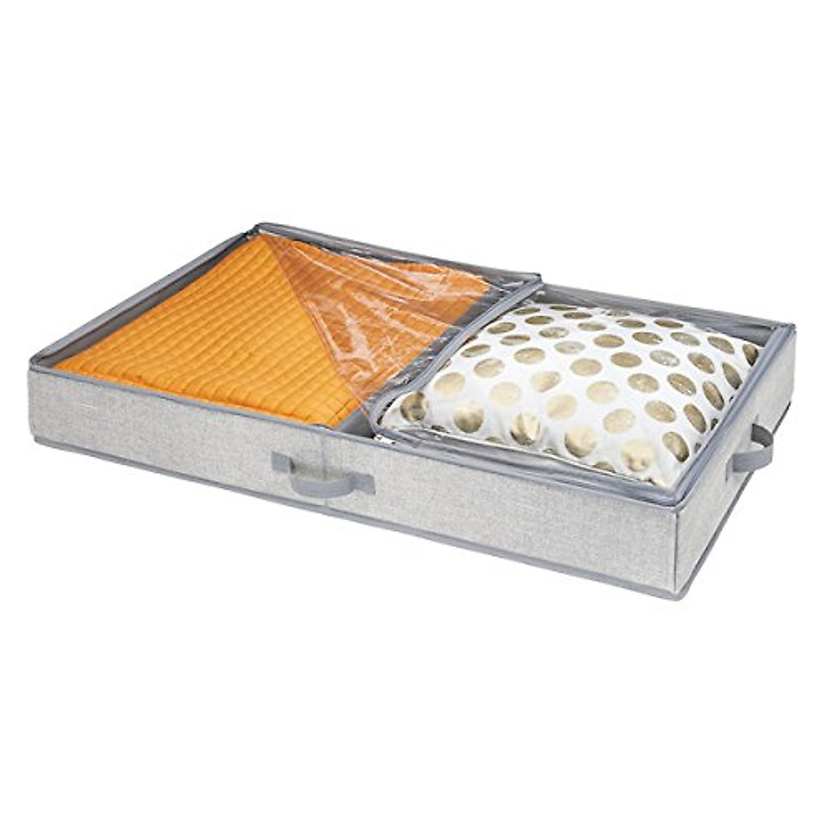 InterDesign 05343EU Aldo Fabric Under Bed Dual Compartment Shoe Organizer Box for Bedroom Storage 36" x 21" x 5" Gray