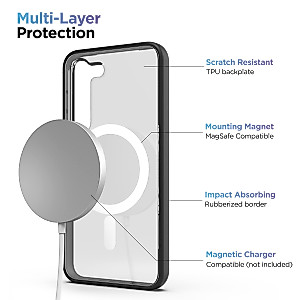 ENCASED Magnetic Case Designed for Samsung Galaxy S23 Plus Case, Compatible with MagSafe Charging & Accessories for Samsung S23+ (Clear/Black)
