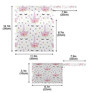 xigua Pink Unicorn Waterproof Wet Bag for Cloth Diaper Washable Reusable Wet Dry Bags with 2 Zippered Pockets for Travel, Beach, Pool, Stroller, Dirty Clothes, Wet Swimsuits (2PACK)