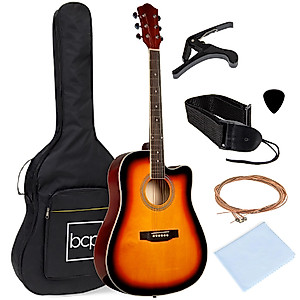 Best Choice Products 41in Beginner Acoustic Guitar Full Size All Wood Cutaway Guitar Starter Set Bundle with Case, Strap, Capo, Strings, Picks - Sunburst