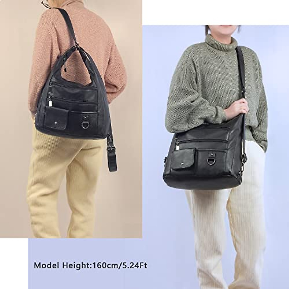 Women Soft Washed Leather Hobo Purse and Handbag,Convertible Backpack Shoulder Bag Large Capacity Crossbody Bag Tote Satchel