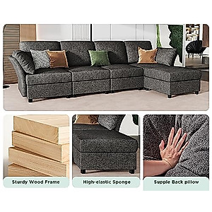 Amerlife Sectional Couch 6 Seats, Modular Sectional Sofa U Shaped sectional with Ottomans, Reversible Sofa Couch for Living Room, Grey Chenille