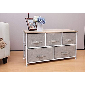 East Loft Extra Wide Dressers for Bedroom Cheap Closet Dresser for Nursery - Storage Dresser with 5 Fabric Drawers - Easy Assembly Small Dresser for Closet Kids Clothes Organizer (Beige)