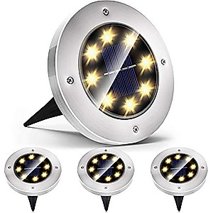 Biling Solar Ground Lights, Solar Disk Lights (8 LEDs /4 Pack) Outdoor Waterproof Solar Garden Lights for Pathway Outdoor in-Ground Lawn Yard Deck Patio Walkway - Warm White