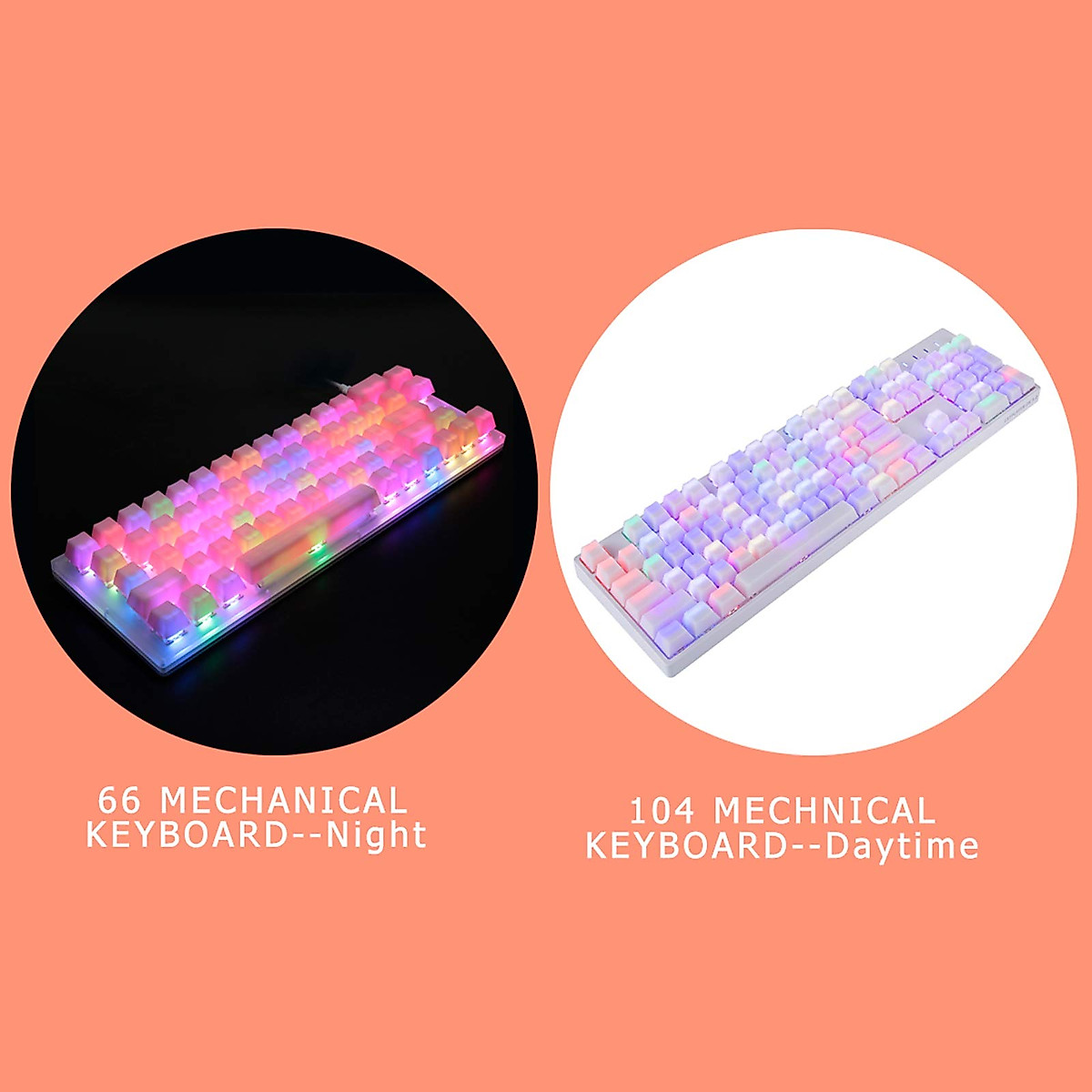 HMANE 109 Keys POM Jelly Keycaps Set, Rainbow Blank Doubleshot Translucent OEM Profile Mechanical Gaming Keyboard Keycaps for 60ï¼…/87 TKL/104/108 Cherry MX Switches (Rainbow/Side Printed)