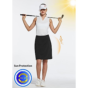 BALEAF Women's 20" Golf Skirts Knee Length Skorts Athletic Modest Long Acitive Casual Pockets UV Protection Black XL