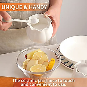 Sugar Bowls Set, Kitchenexus Condiment Jars Pots Set with Lids and Spoons Ceramic Salt Pepper Box Container, Canister Seasoning Box with Bamboo Tray 8.8 ounce/260 ml White