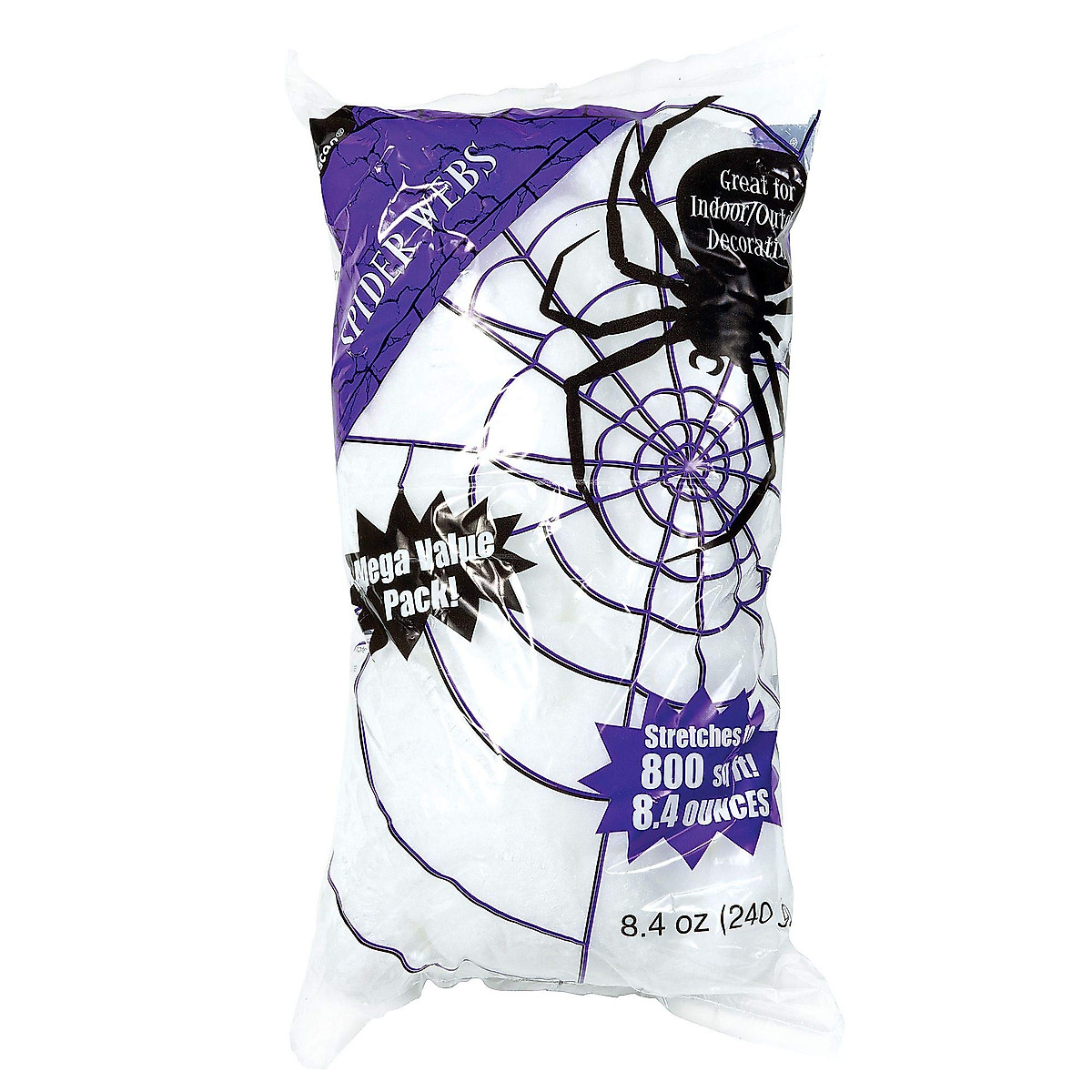 Amscan Stretchable Polyester Spider Web Halloween Trick or Treat Big Pack Party Decoration (1 Piece), 240g, White